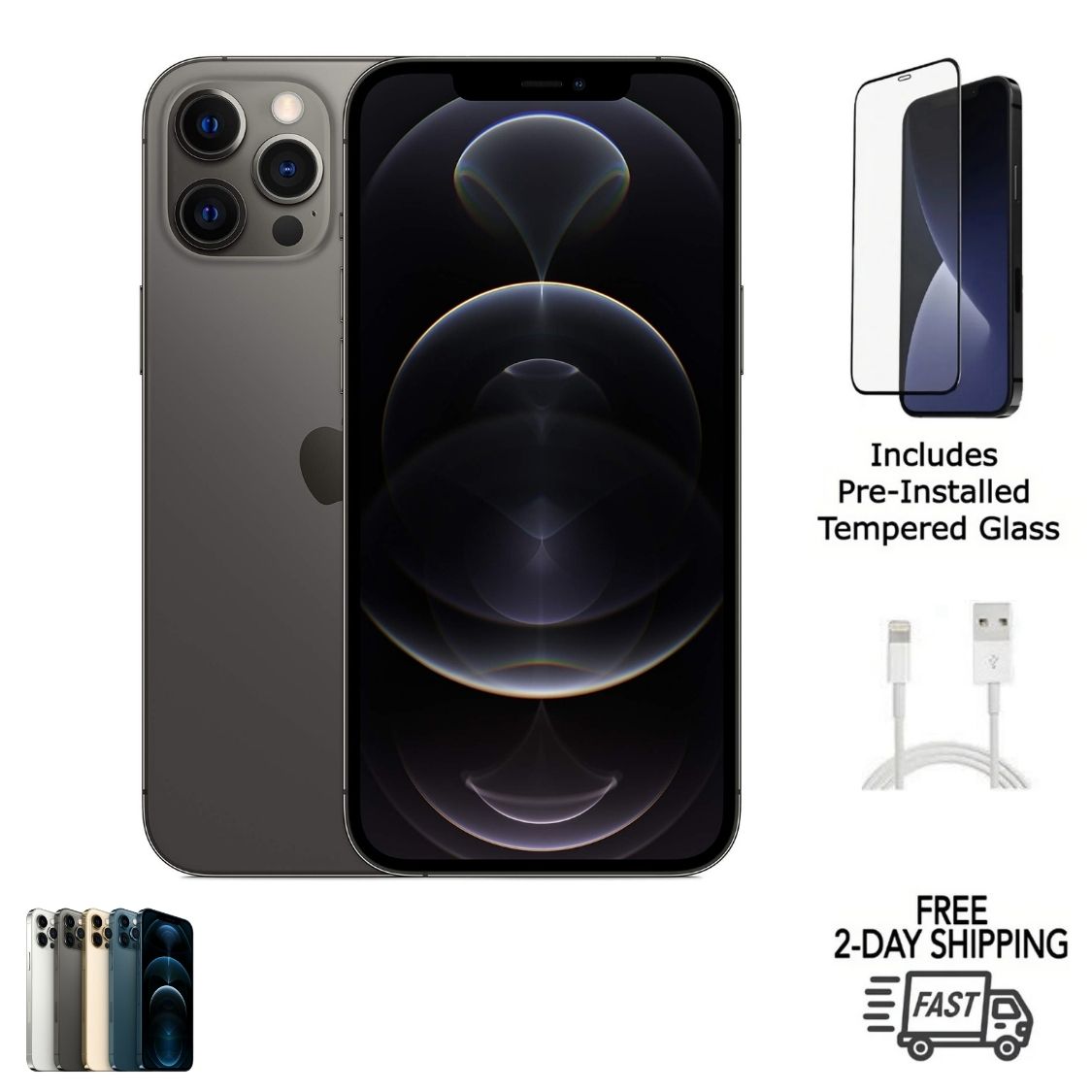 Refurbished iPhone 12 Pro | Fully Unlocked | Bundle with Pre-Installed Screen Protector ...